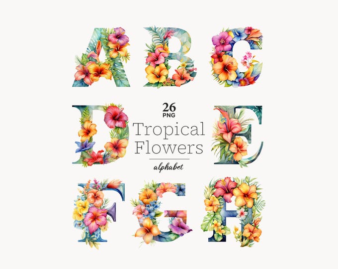 Tropical Letters and Numbers, Tropical Alphabet, Tropical Digital ...