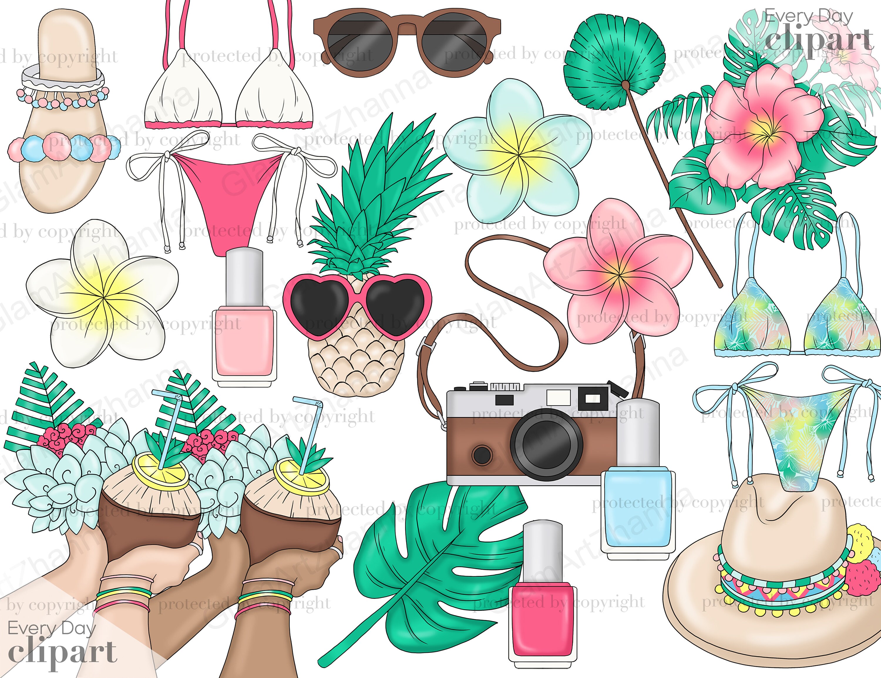 Beach Clip Art Summer Days Clipart for Planner Stickers Palm - Etsy