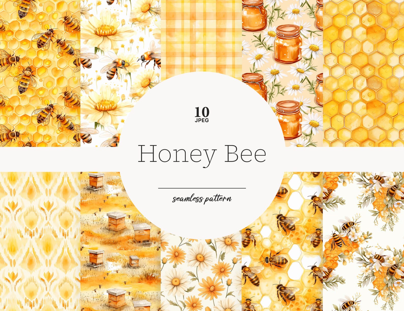Honey Bee Digital Paper: Seamless Honeycomb Patterns (JPEG) - Etsy