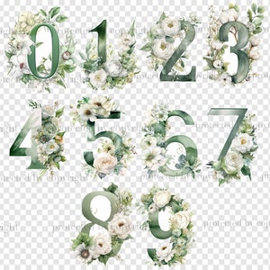 Greenery Alphabet Lettering and Numbers Clipart, Watercolor Floral Clip ...