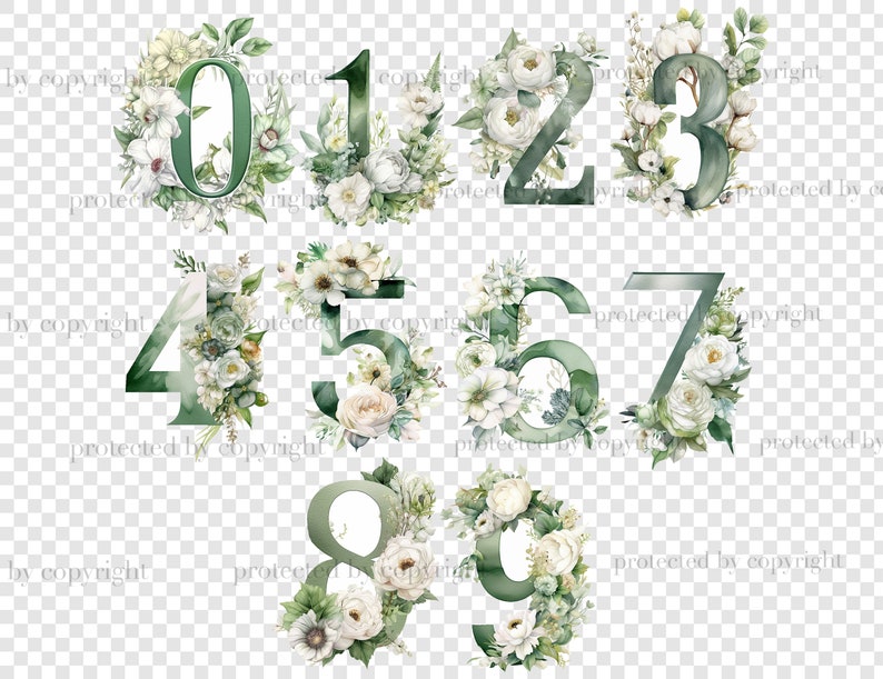 Greenery Alphabet Lettering and Numbers Clipart Watercolor - Etsy