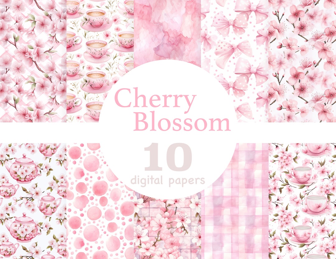 Cherry Blossom Digital Paper, Cherry Blossom Seamless Pattern, Cherry ...