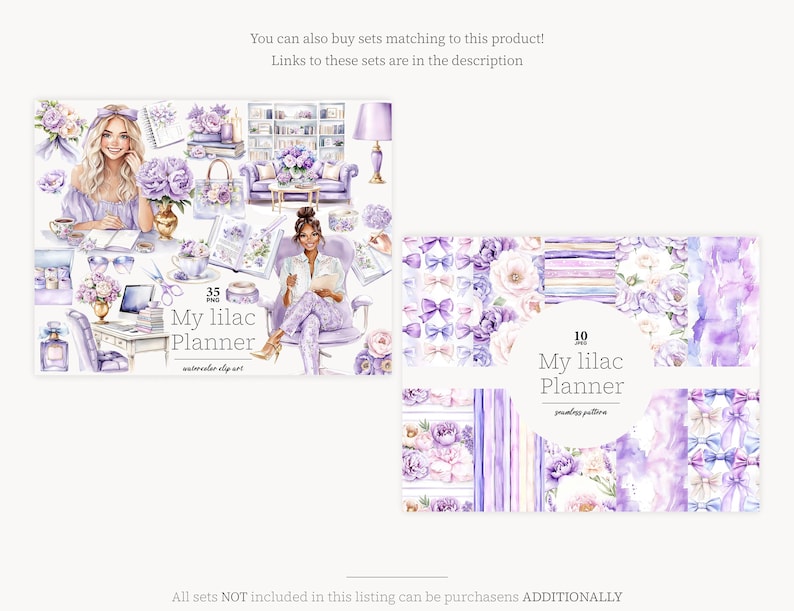 African American Planner Girl Clipart: Lilac Spring Theme (PNG Files ...
