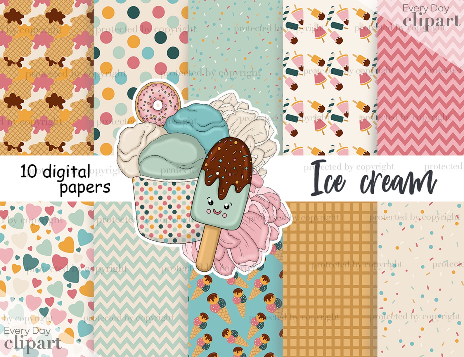 Retro Ice Cream Digital Paper Retro Ice Cream Digital - Etsy