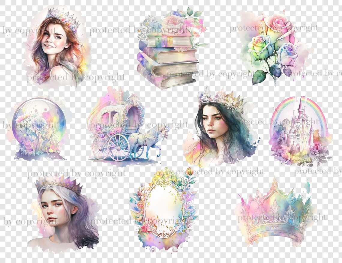 Pastel Princess Watercolor Clipart Princess Clipart PNG - Etsy