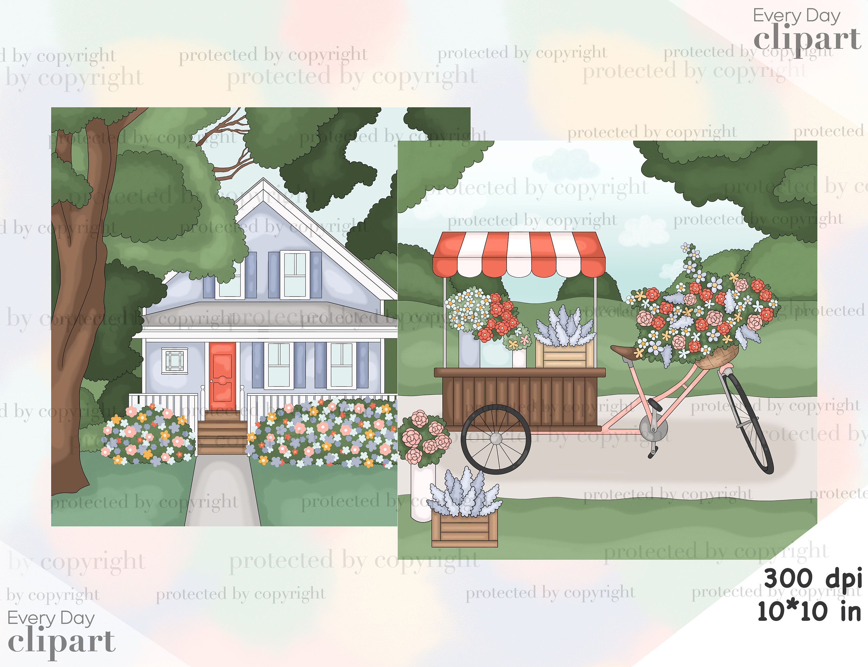 Spring Garden Clipart Wildflower Clip Art Digital Spring - Etsy