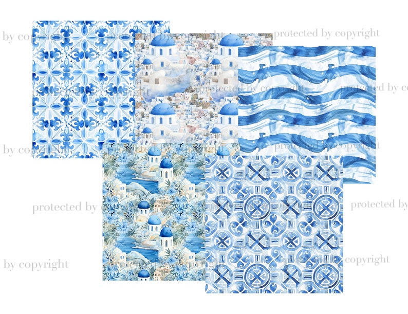 Santorini Digital Paper: Greece Seamless Pattern (10 JPEG Files) - Etsy