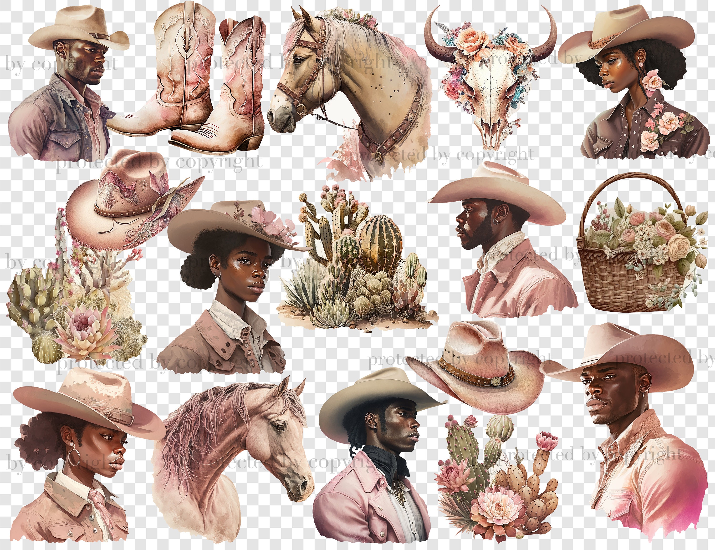 Black Cowgirl Clipart Dark Skin Cowgirl Clip Art Black Skin - Etsy