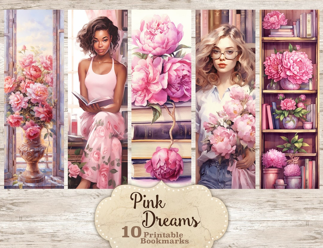 Pink Dreams Bookmarks, Printable Bookmarks Women, Girly Printable ...