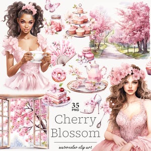 Cherry Blossom Clipart: Tea Party PNG Graphics (digital Download) - Etsy
