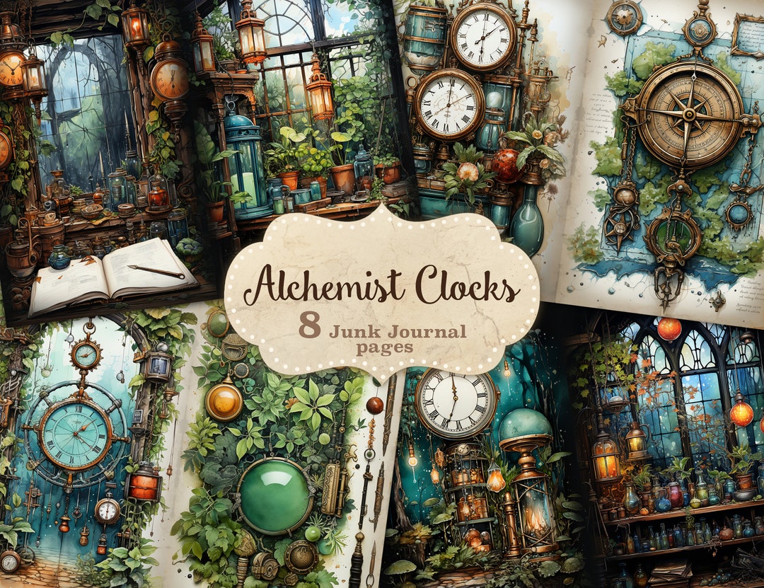 Alchemist Clocks Junk Journal Pages, Alchemist Shop Junk Journal, Retro ...