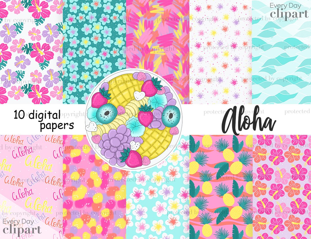 Aloha Digital Paper, Hibiscus Digital Pattern, Hawaiian Flower Pattern ...