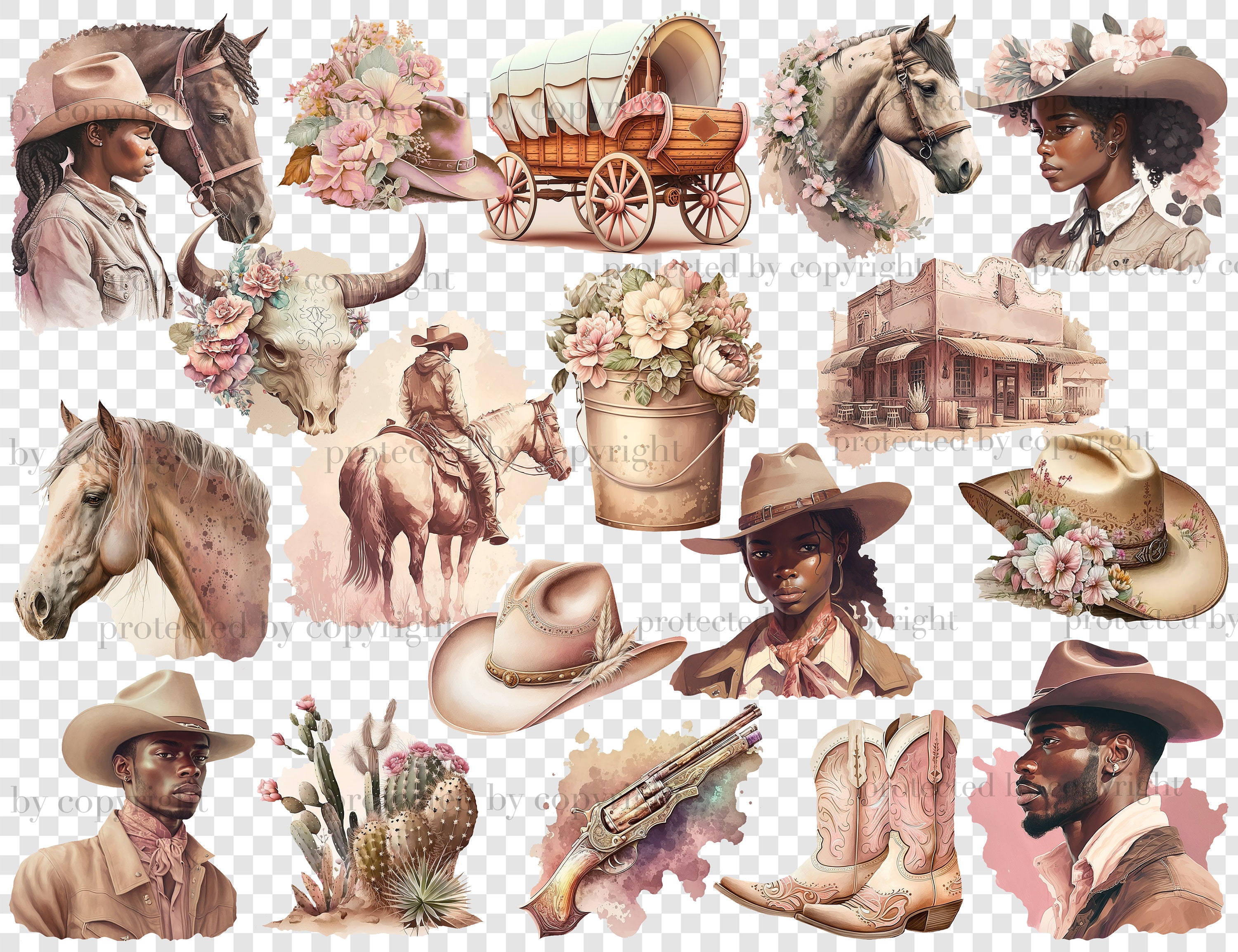 Black Cowgirl Clipart Dark Skin Cowgirl Clip Art Black Skin - Etsy