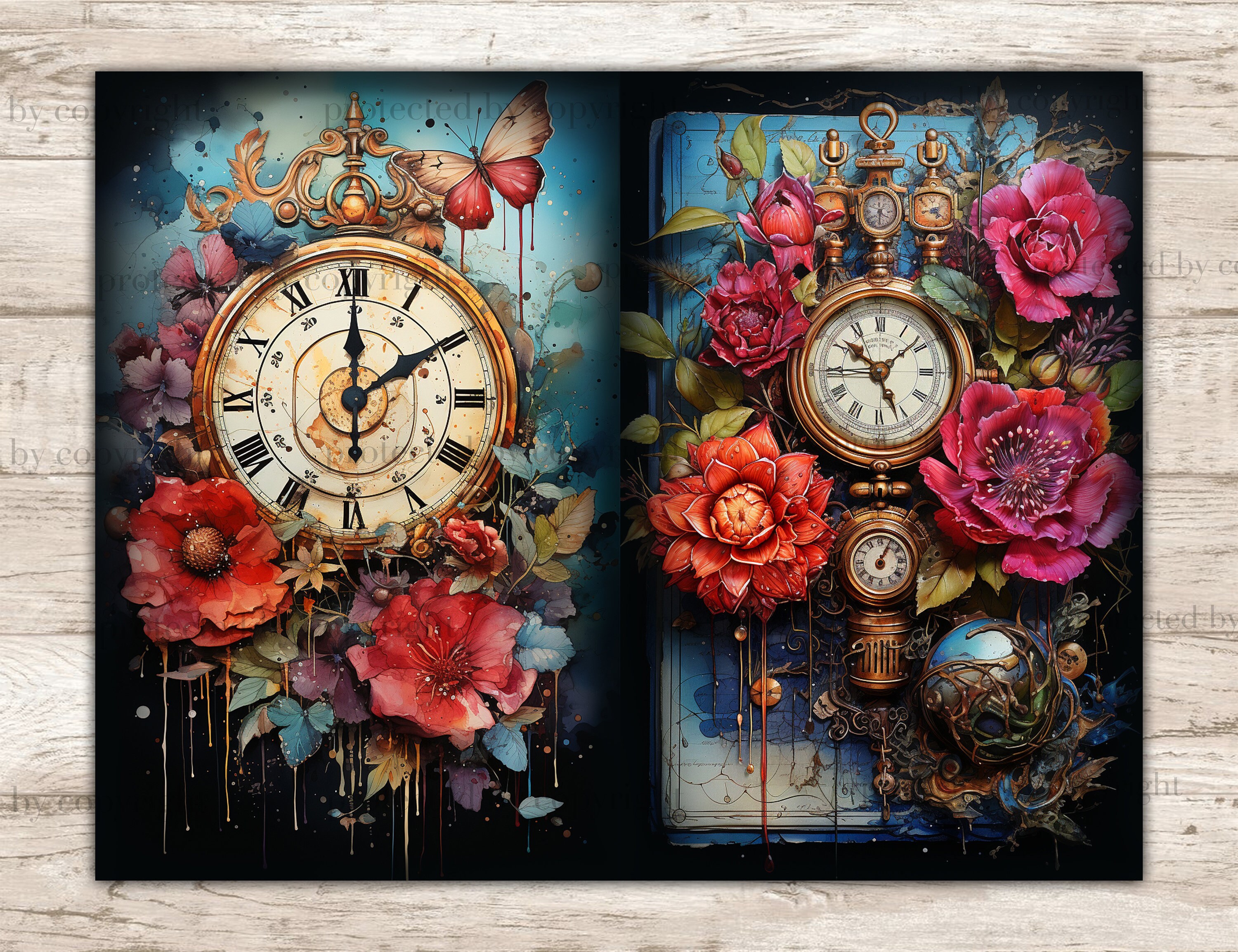 Old Clocks Journaling Pages Digital Collage Sheet Scrapbook - Etsy