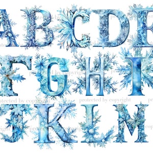 Winter Snowflake Alphabet Clipart: Invitation Letters (PNG, Digital ...