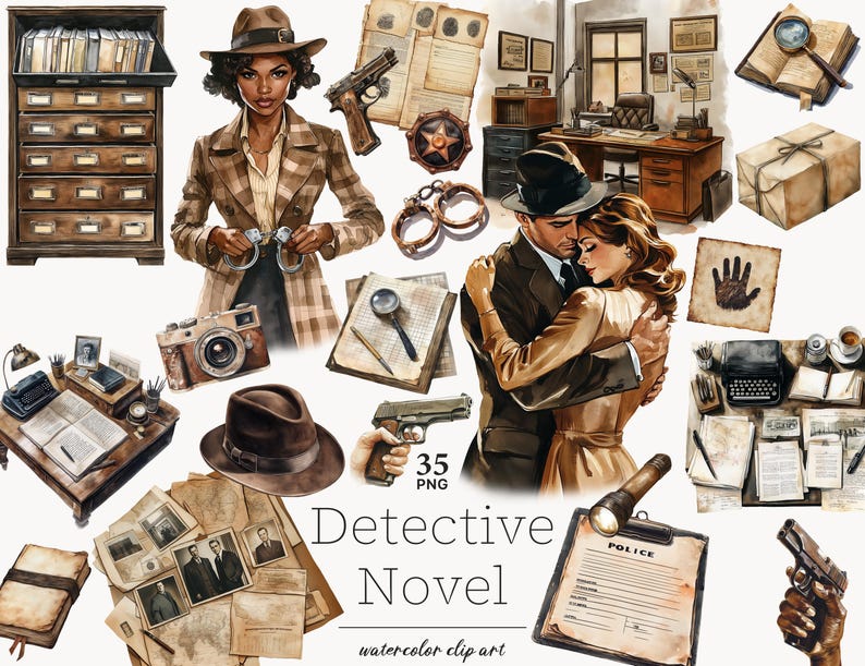 Detective Clip Art: Secret Agent Illustrations (PNG Files, Digital ...