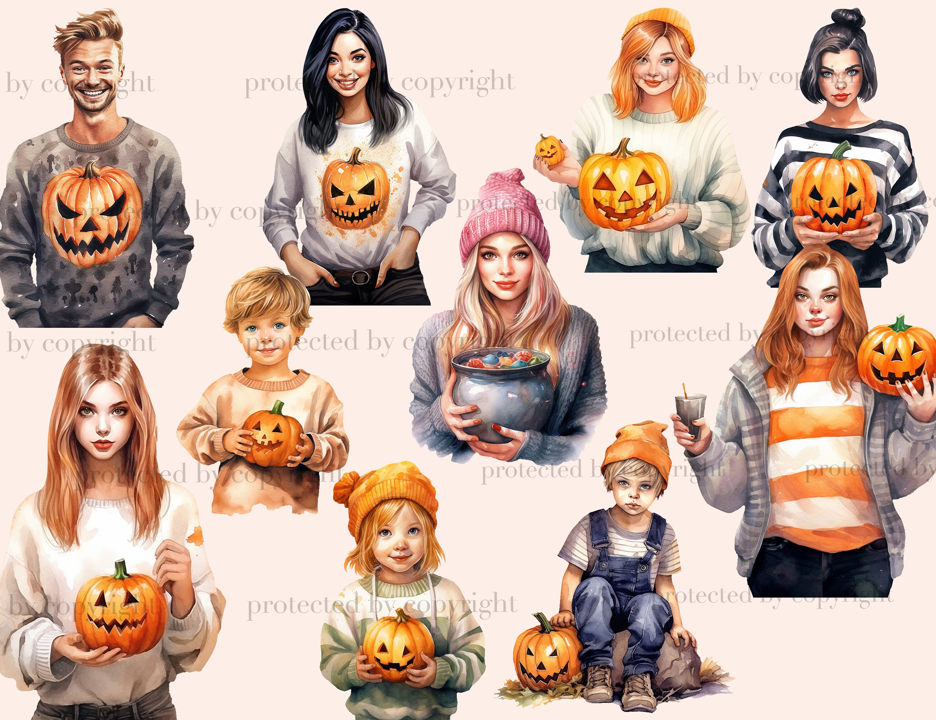 Little Girl Halloween Watercolor Clipart Trick or Treat - Etsy