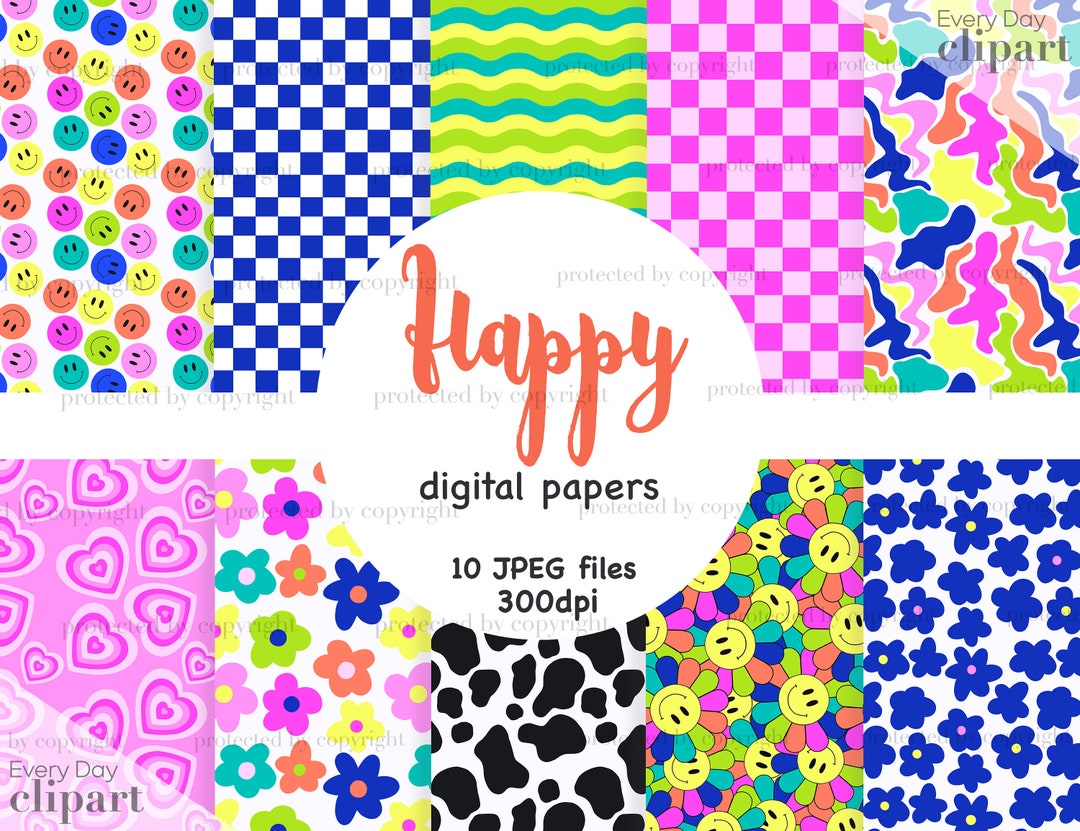 70s, 80s,90s Retro Digital Pattern, Good Vibes Paper, Happy Place ...
