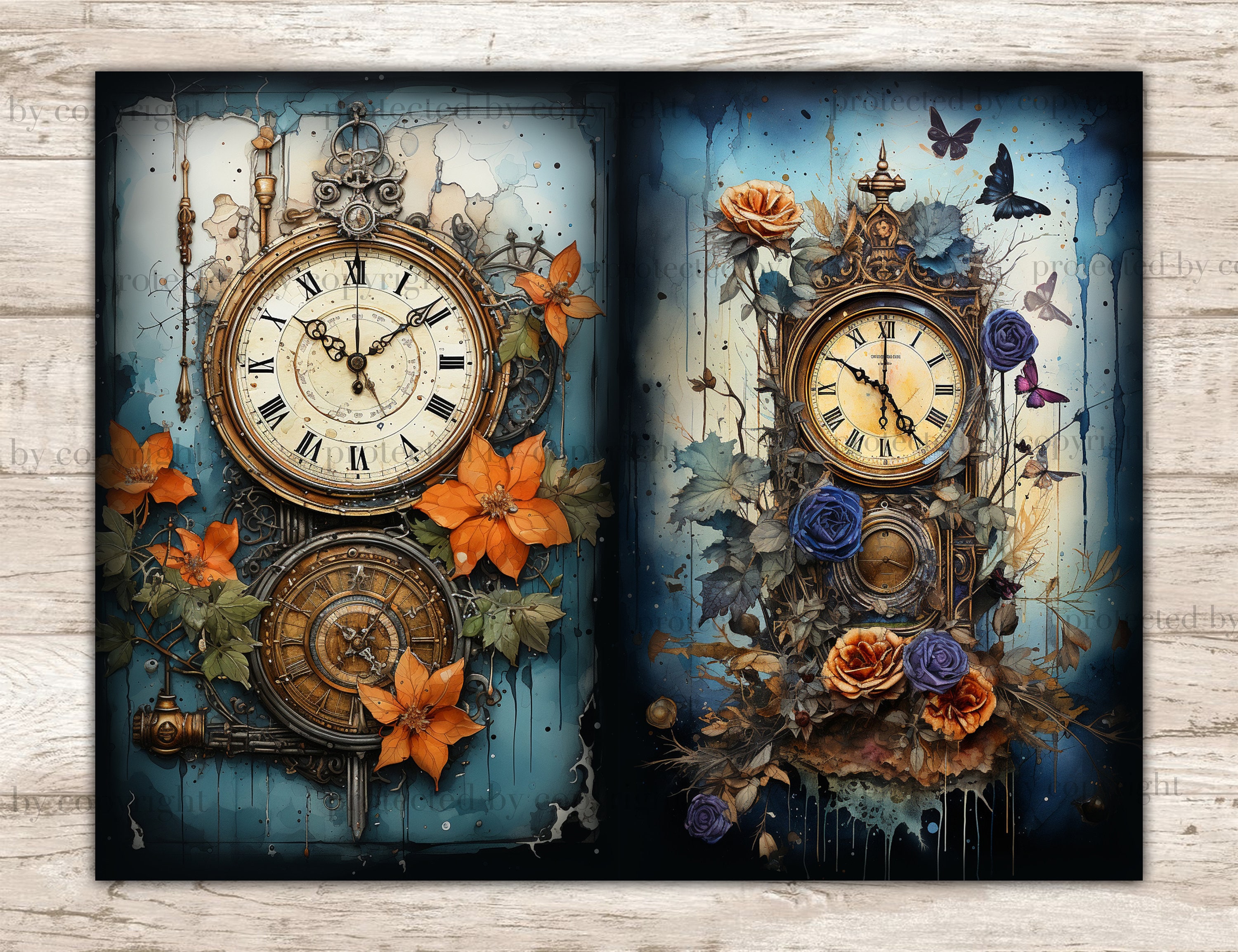 Old Clocks Journaling Pages Digital Collage Sheet Scrapbook - Etsy