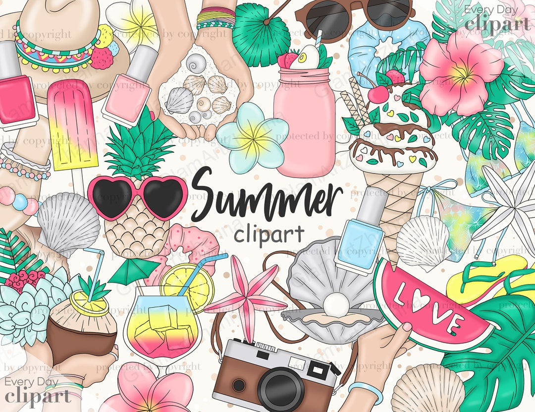Beach Clip Art Summer Days Clipart for Planner Stickers Palm - Etsy
