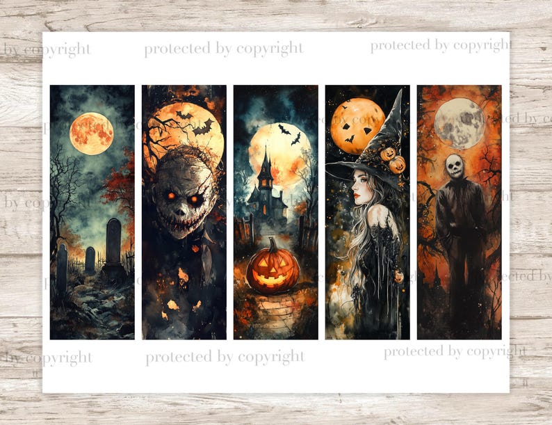 Spooky Halloween Bookmarks, Printable Bookmark Set (digital Download ...