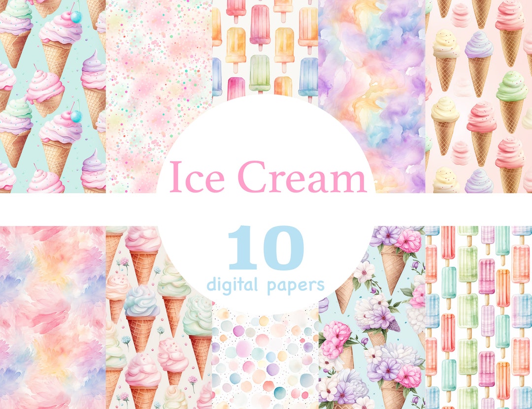 Ice Cream Seamless Papers, Ice Cream Digital Pattern, Ice Cream Cone ...
