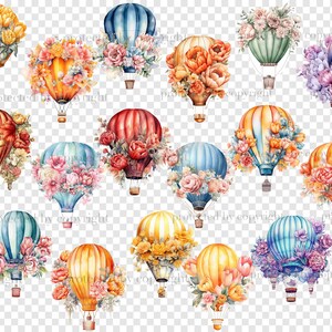 Floral Hot Air Balloons Clipart, Nursery Art, Card Making, Png File for ...