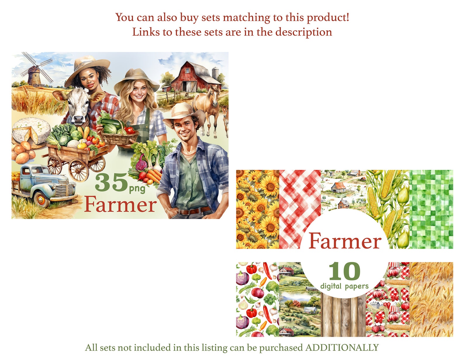 Farmer Digital Paper, Farmer Seamless Pattern, Farm Digital Paper, Farm ...