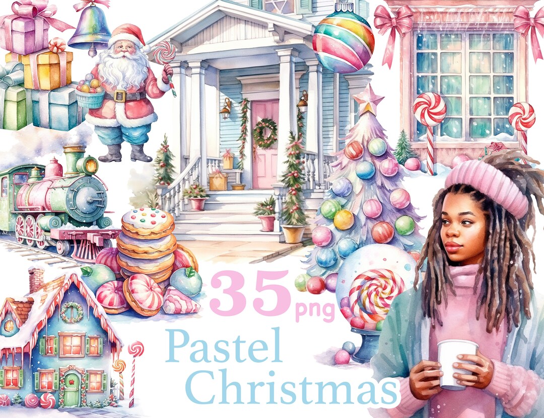 Pastel Christmas Clipart, Pink Christmas Clipart, Christmas Black Girl ...