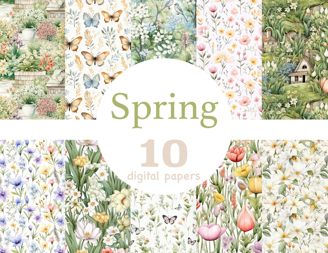 Spring Seamless Pattern, Spring Digital Paper, Wild Flowers Seamless ...