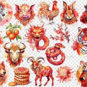 Chinese New Year Clipart, Traditional China Watercolor Graphics ...