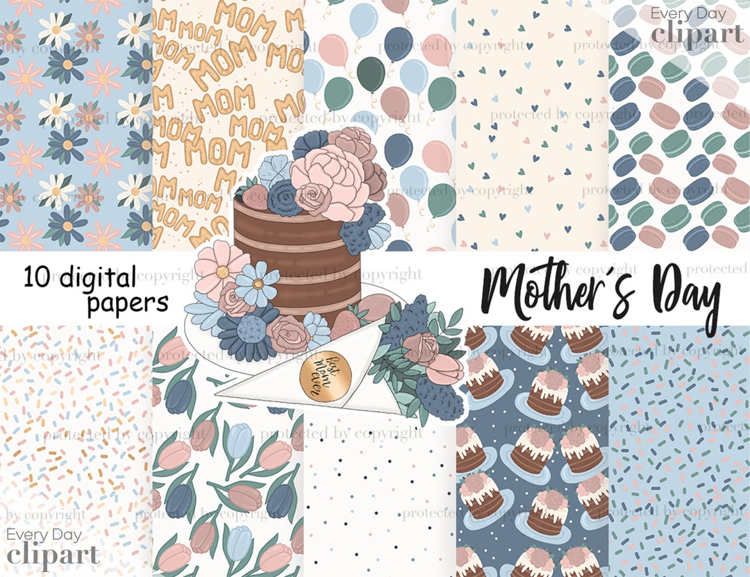 Mothers Day Digital Paper, Striped Digital Paper, Mothers Day ...