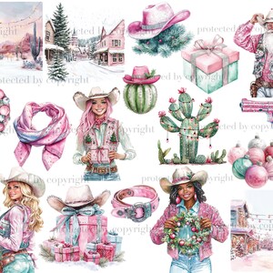 Western Christmas Clip Art for Planner Stickers Pink Christmas Png ...