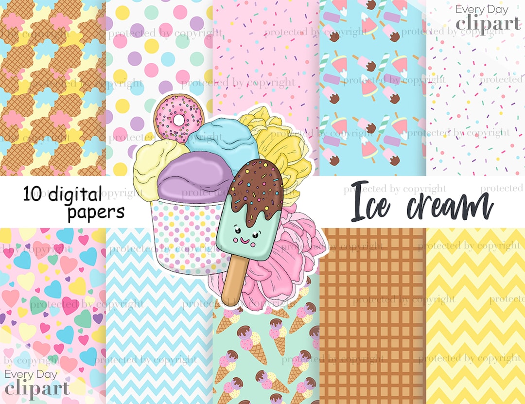 Ice Cream Digital Paper Dessert Digital Pattern Waffle - Etsy