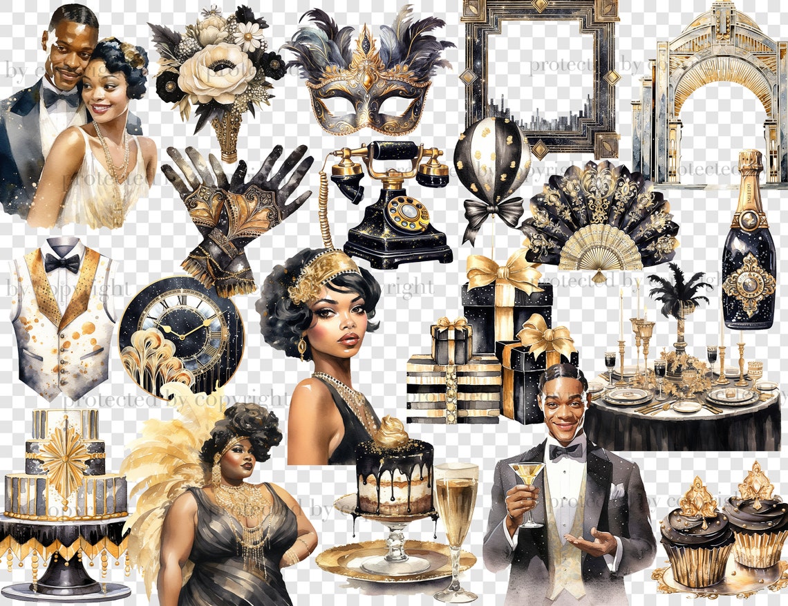 1920s Party Png Art Deco Wedding Invitation Clipart Black - Etsy