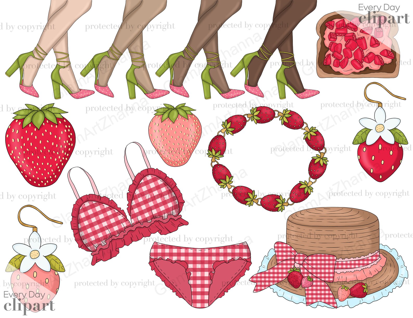 Spring Summer Strawberry Clipart, Sweet Strawberry Clipart for Stickers ...