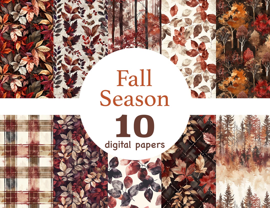 Fall Season Digital Papers, Fall Season Seamless Pattern, Autumn Leaves ...