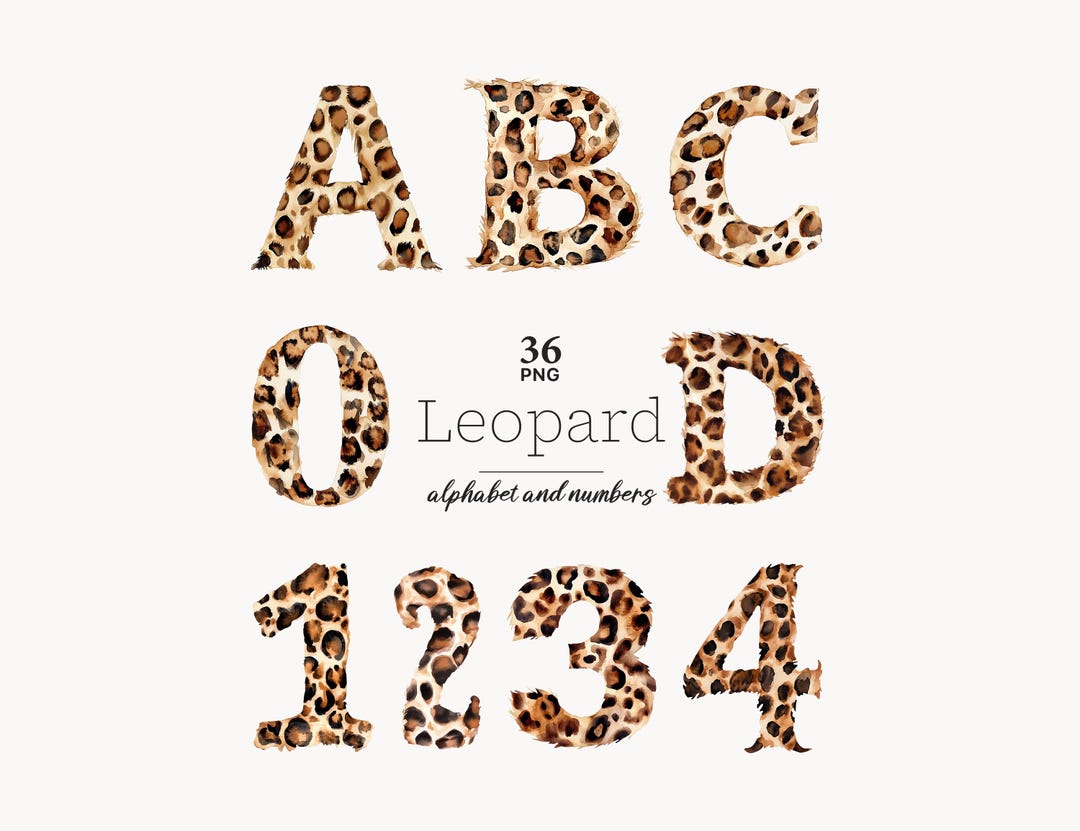 Leopard Alphabet Numbers Digital Safari Clip Art Letters Printable Wild ...