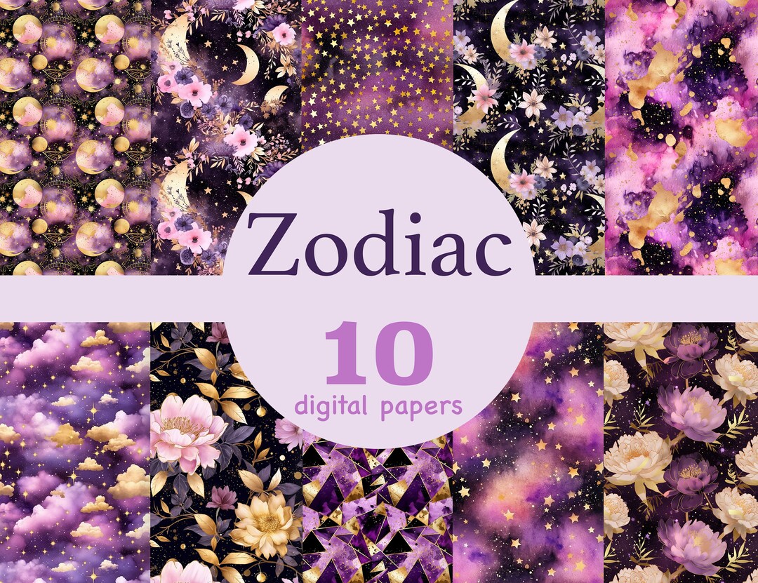 Zodiac Digital Paper, Zodiac Digital Pattern Seamless, Celestial ...