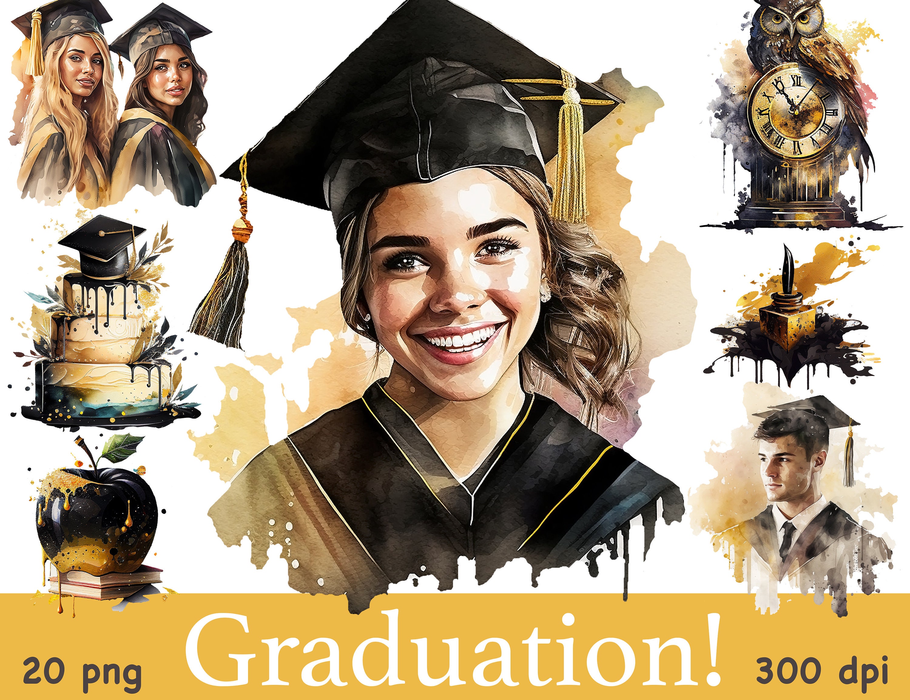 Graduation Clipart Cap and Gown Clipart School Graphics - Etsy