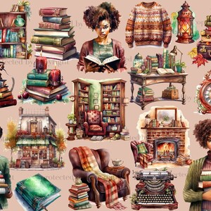 Cozy Autumn Reading Clipart, Autumn Book Clipart, Black Girl Reading ...