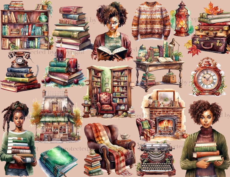 Cozy Autumn Reading Clipart Autumn Book Clipart Black Girl - Etsy