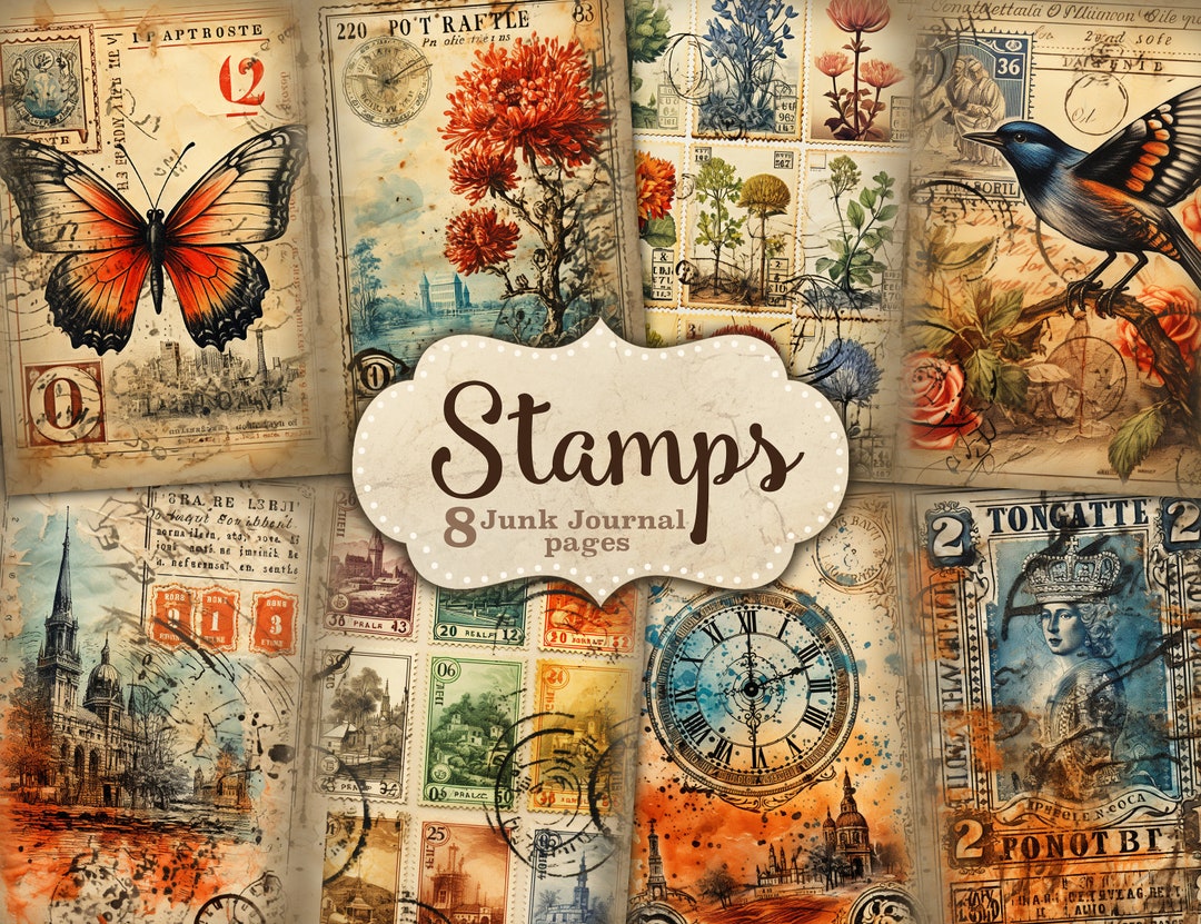 Vintage Stamp Junk Journal Pages: Ephemera Embellishments (digital ...