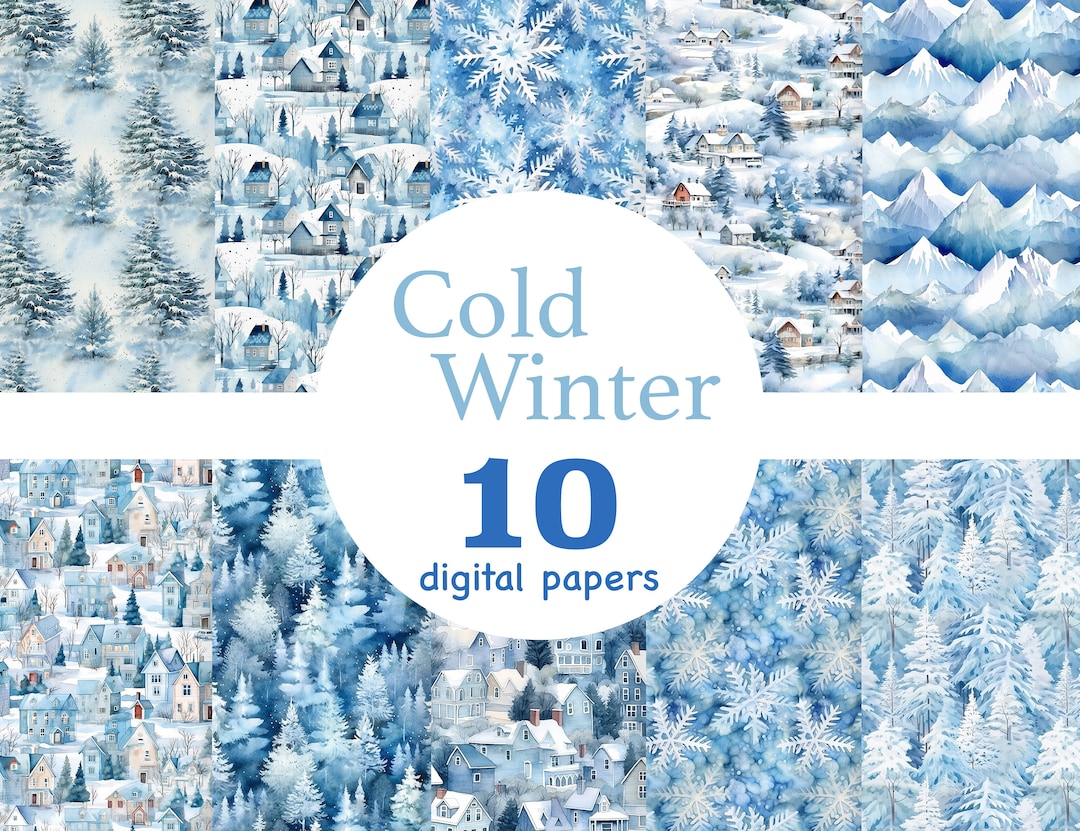 Cold Winter Digital Papers, Cold Winter Seamless Pattern, Blue White ...