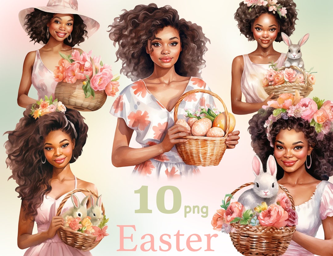 Easter Pastel Clipart, Easter Black Girl Clipart, Easter Black Woman ...