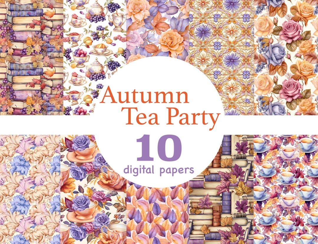 Autumn Tea Party Digital Paper, Autumn Tea Party Seamless Pattern ...