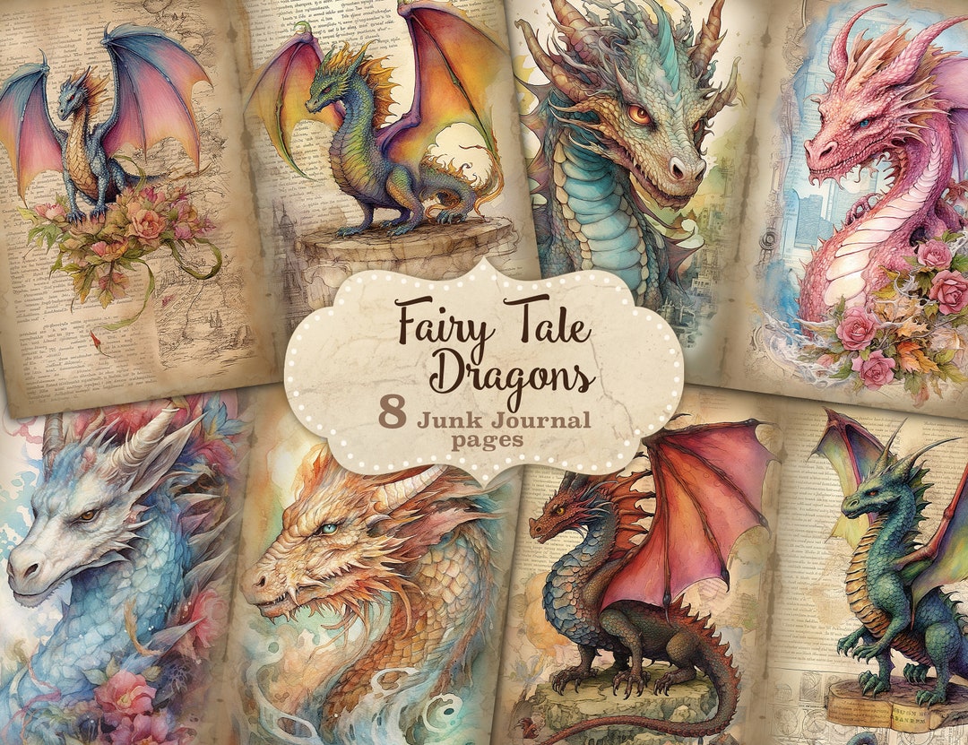Dragons Junk Journal Pages: Fantasy Dragon Scrapbook Paper (digital ...