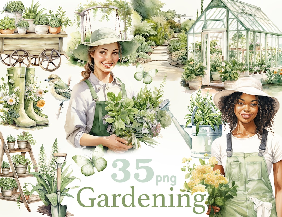 Gardening clip art, Gardening black girl png, Spring garden clipart ...