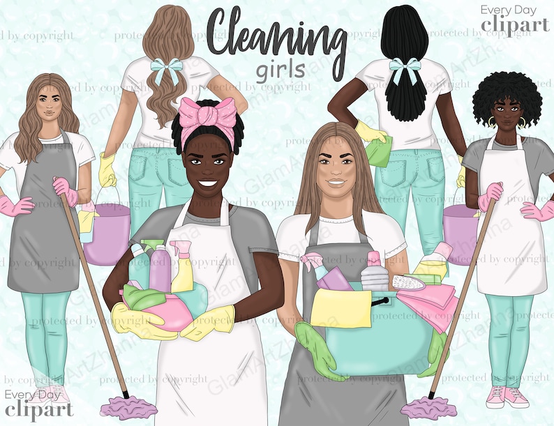 Cleaning Girl Clipart Pack for Scrapbook Cleaning Woman Clip - Etsy