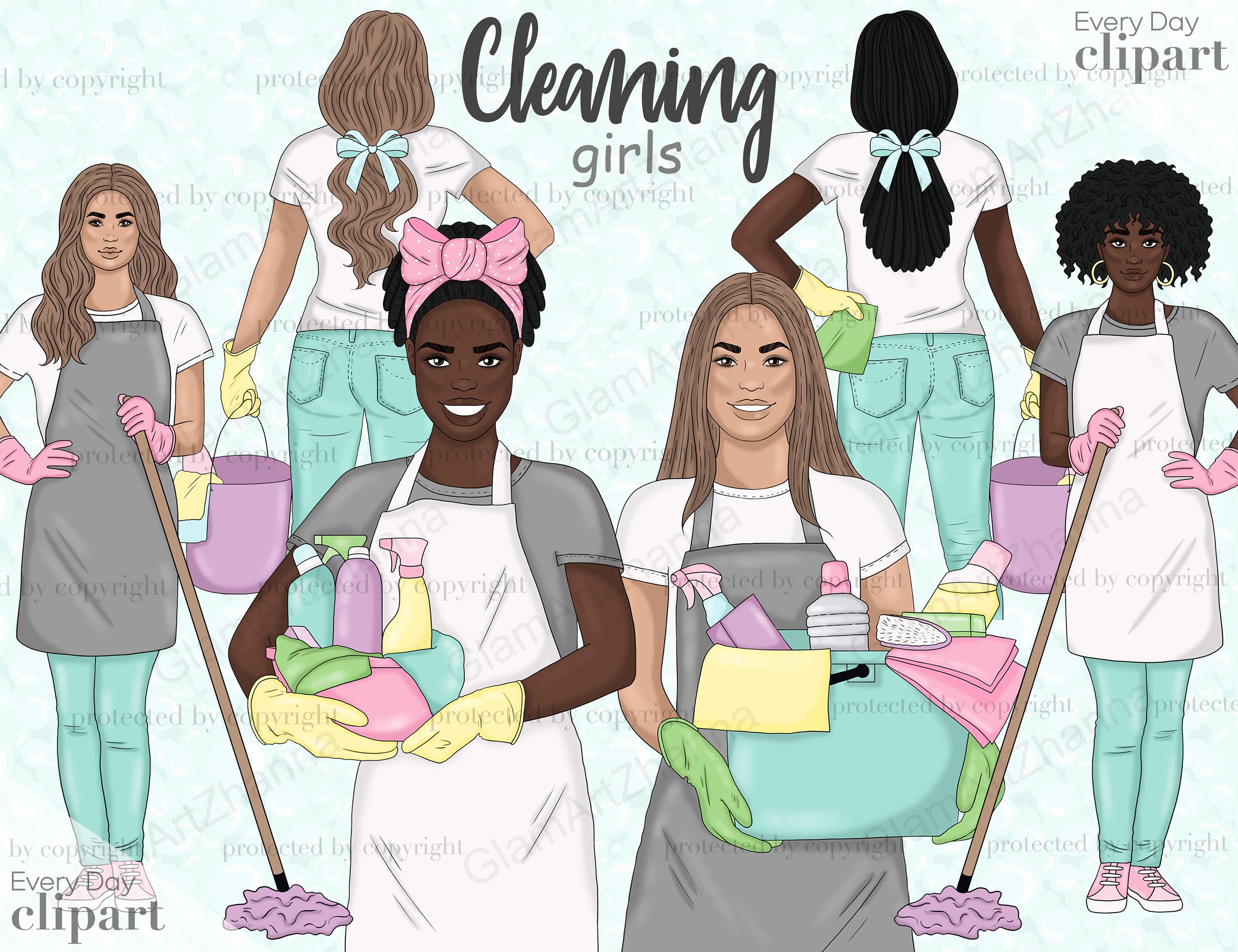 Cleaning Girl Clipart Pack for Scrapbook Cleaning Woman Clip - Etsy